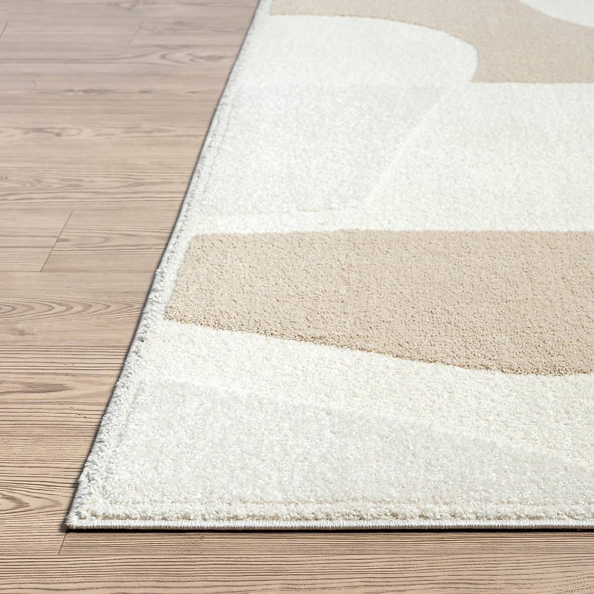 Abani Cozy Cream Area Rug for Living Room, Bedroom - Asymmetric Circle Pattern - 8' x 10' - Durable & Easy to Clean