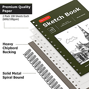 Soucolor 5.5" x 8.5" Sketchbook Pack of 2, 200 Sheets Sketch Book, Spiral Bound Sketch Pad Drawing Book Acid-Free Paper (68lb/100gsm), Painting Sketching Drawing Art Supplies for Adults Kids Teens