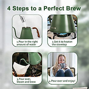 ECUZE Gooseneck Kettle With Thermometer for Stove Top, 40oz Coffee Kettle, Premium Food Grade Stainless Steel, Works On Stove And Any Heat Source, Pour Over Kettle for Tea and Coffee (blackish green)
