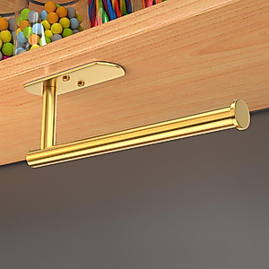 VAEHOLD Self Adhesive Paper Towel Holder Under Cabinet Mount, Wall Mounted Paper Towel Roll Holder for Kitchen, Bathroom, Wall - SUS304 Stainless Steel (Gold)