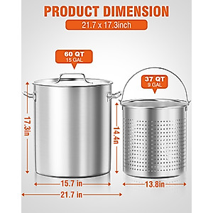 PYY Turkey Fryer with Basket & Lid - 60qt Boil Pot Stainless Steel Crab Lobster Crayfish Shrimp Stock Pot Boiler Deep, Fried Cooker for Commercial Outdoors or Gatherings, 15.7 * 17.3"