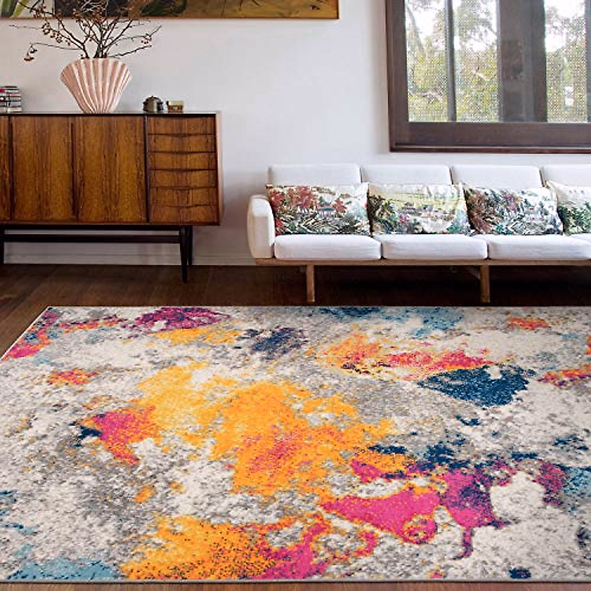 Rugshop Distressed Abstract Watercolor Area Rug 6'6" x 9' Multi