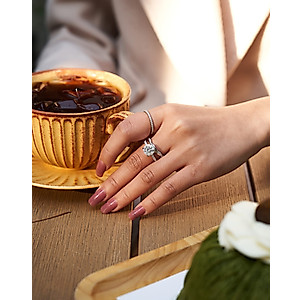 Oivley Moissanite Engagement Rings for Women D Dolor Lab Created Diamond Moissanite Wedding Promise Rings for Her 925 Sterling Silver Rings for Women with 14K White Gold Plated40, Gemstone, Created