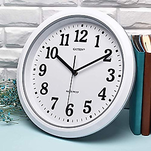 Caysie 12 Inch Indoor Outdoor Waterproof Wall Clock, Silent Non-Ticking Battery Operated Quality Quartz Round Clock for Patio, Pool, Home Decor (Gray)