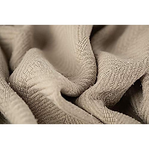 Sticky Toffee Cotton Woven Tan Throw Blanket, Lightweight Herringbone Weave, Warm and Soft Blanket for Couch Sofa or Bed, Oeko-Tex Cotton Throw, 60 in x 50 in