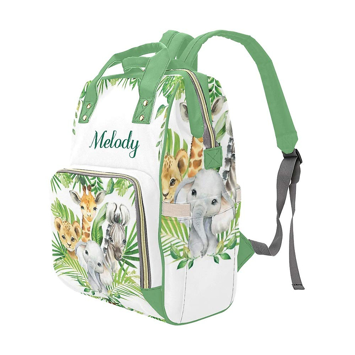 Yeshop Jungle Safari Animals Nuetral Personalized Diaper Bag Backpack Tote with Name,Custom Travel Nappy Mommy Bag Backpack for Baby Girl Boy Gift, 10.83 inches * 6.69 inches* 15 inches