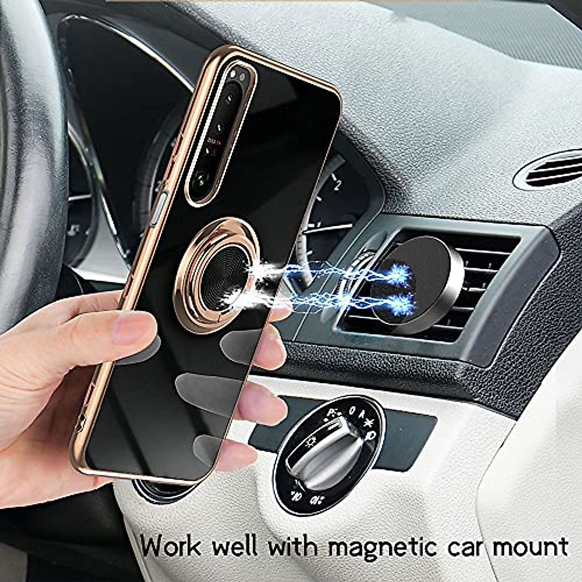 Coqibel Phone Case for Sony Xperia 1 III 5G [ 360° Ring Kickstand Fit Magnetic Car Mount ], Slim Soft TPU Case [ Electroplating Technology ] Cover with Fit Protection - Black
