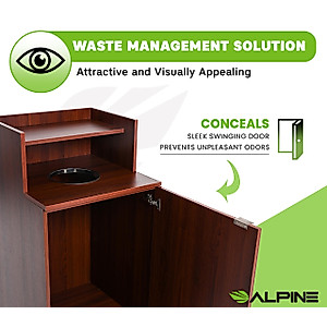 Alpine Restaurant Trash Bin Cabinet - Commercial Trash Can Garbage Receptacle Indoor with Tray Holder for 32 Gallon Garbage Bin (Mahogany)