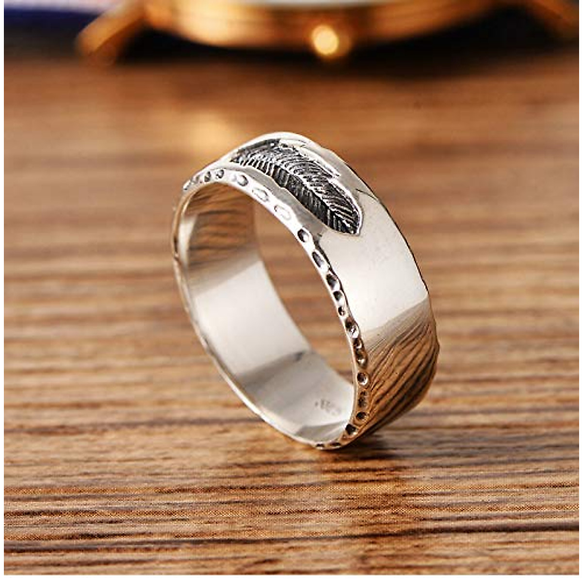 Vintage Real 925 Sterling Silver Feather Band Ring Jewelry for Men Women Size 8.5