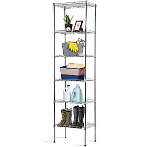 YYkokocat 6-Shelf Adjustable Storage Shelves 600Lb Capacity Metal Wire Shelving Unit Storage Rack for Kitchen Bathroom Corner Shelf Organizer for Small Space, 16.7D x 11.8W x 63H, Chrome