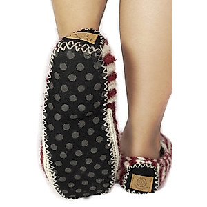 Red Hand Knit Wool Fleece Lined Tibetan Slipper Socks Small