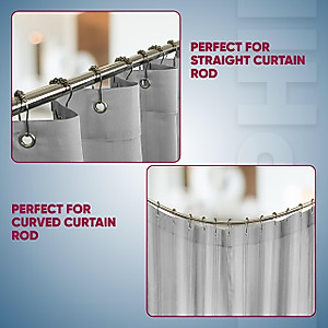 Shower Curtain Hooks Rust Proof (Set of 12) - Stainless Steel Shower Curtain Rings - Anti Slip Roller Balls for Easy Glide (Secure Lock Hooks, Polished Nickel)