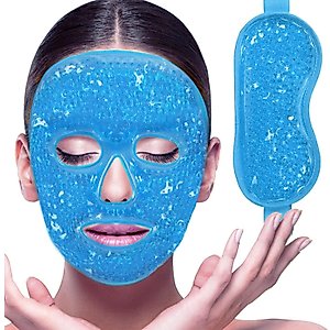 2pcs Gel Beads Face & Eye Masks Kit Hot/Cold Mask Cooling Ice/Heat Facial Eye Pack Therapy for Puffy Eyes, Migraines, Headaches, Pain Relief with Soft Back Reusable Gift