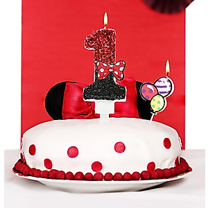 Number 4 Birthday Candle,Red Black Sequin Number Candles with Red Bow 4th Glitter Cake Candles