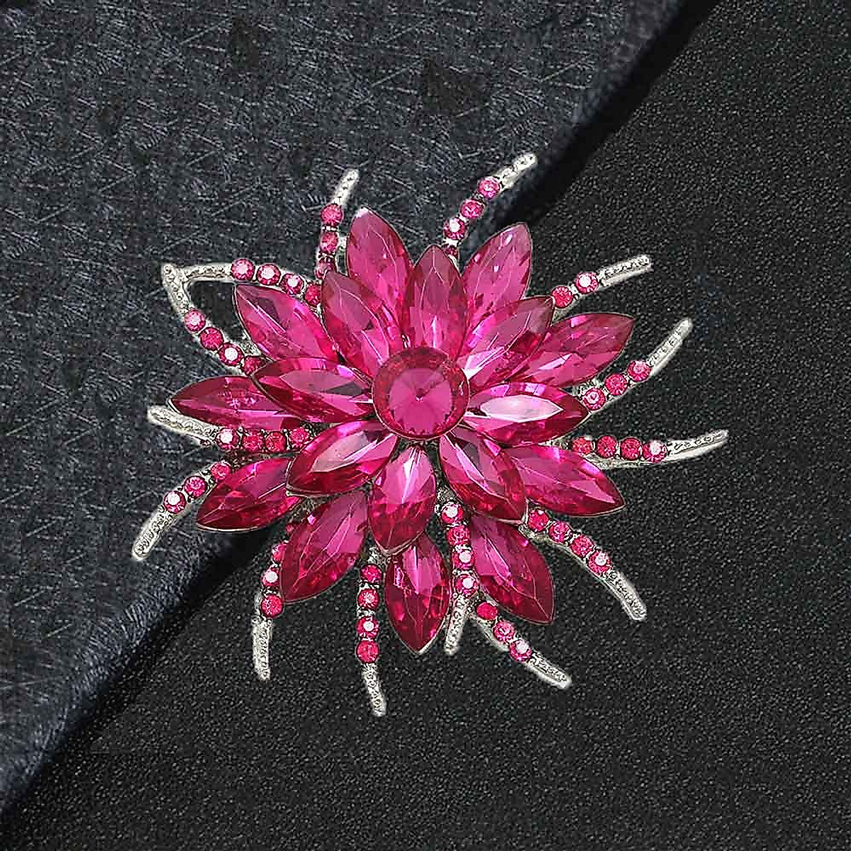 Ezing 4Pcs Pink Brooch Lot with Rhinestone Crystal Wedding Fashion Jewelry (Pink)