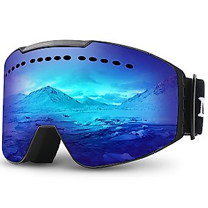 JULI Ski Goggles/Snow Snowboard Goggles for Men, Women & Youth - 100% UV Protection Anti-Fog Dual Lens(Black Frame/7.9% VLT Blue Len)