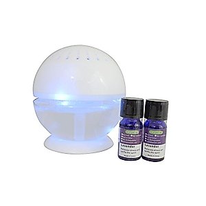 EcoGecko Pure H2O Mini Water Based Air Revitalizer, Air Freshener, Room Aromatizer, Aromatherapy, Aroma and Essential Oil Diffuser with 2 Bottles (10ML) Fragrant Lavender Oil, White