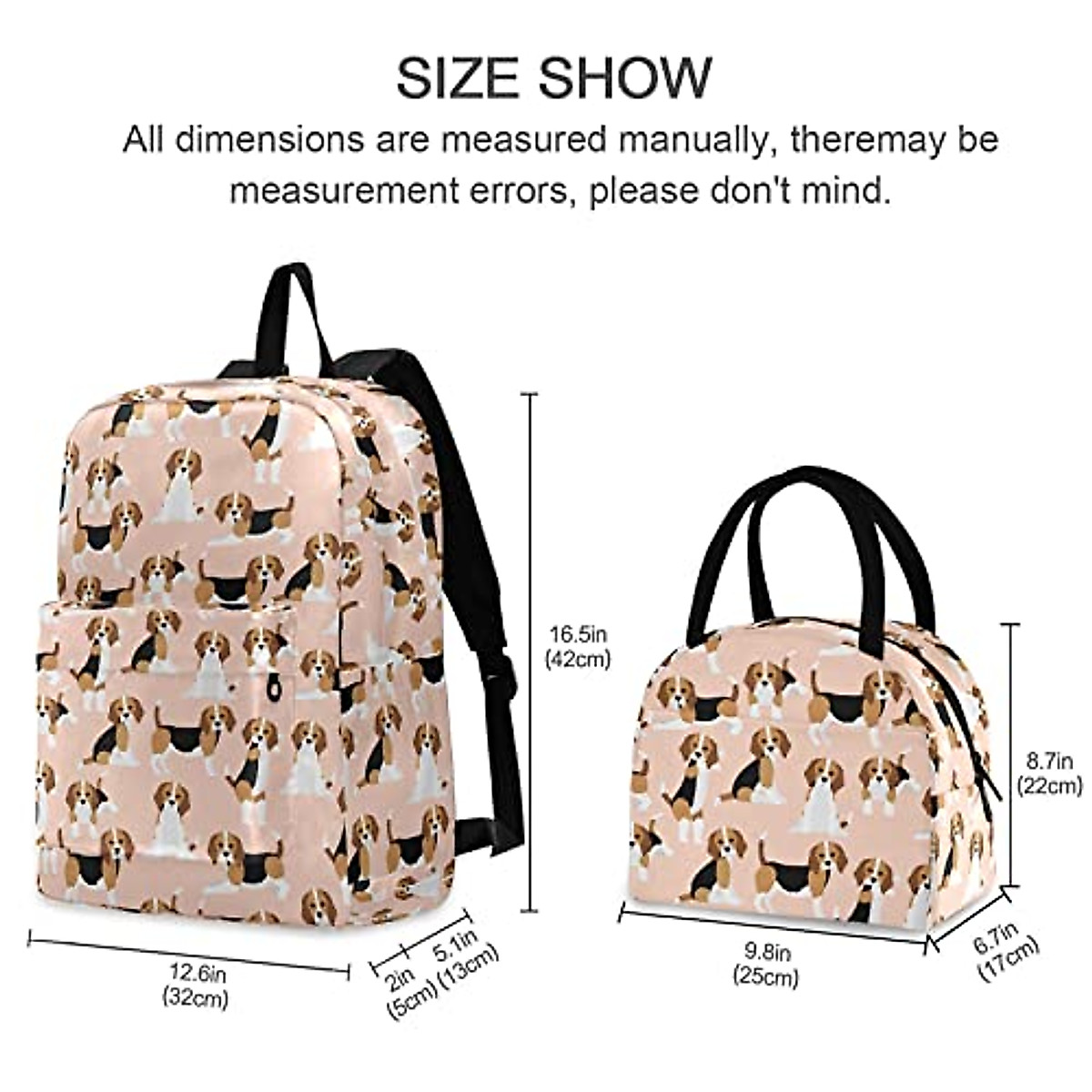 CHIFIGNO Beagle Dogs Kids Backpack Elementary Girls Boys Book Bag Casual Daypack Primary School Bag Backpack Set with Insulated Lunch Bag