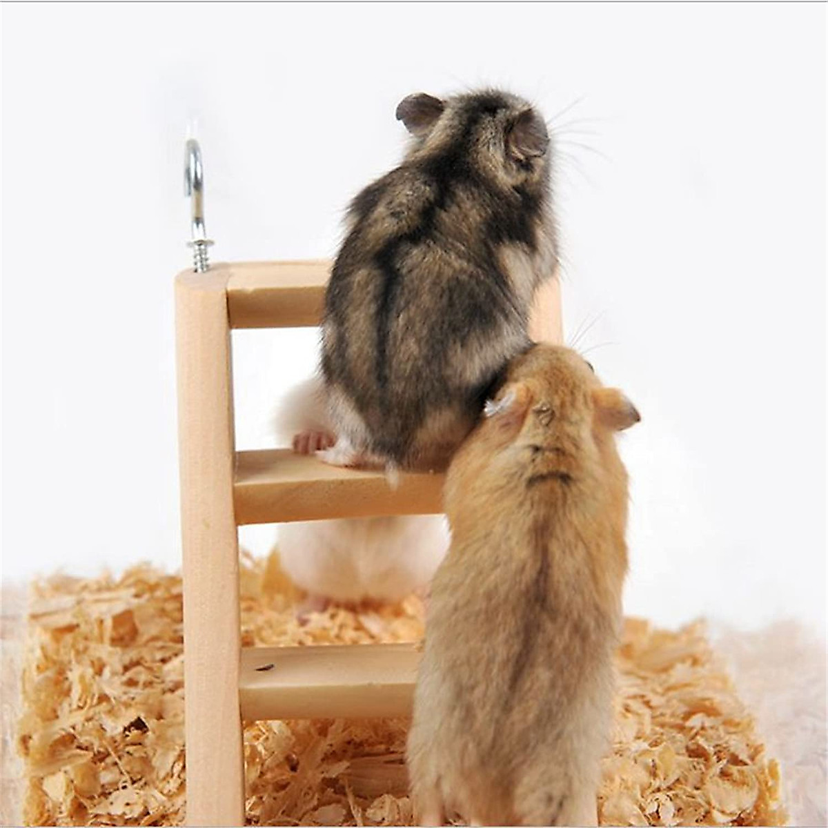 Natural Wood Ladder Toy with Hooks Climbing Bridge for Ferrets Chinchillas Small Rabbits Easy Connection to Wire Cage Hamster Ladder Toys