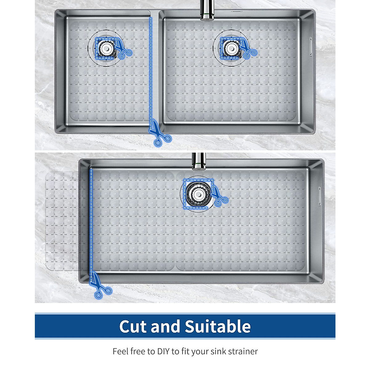 Bligli Sink Mat for Stainless Steel/Ceramic Sinks, 2 Pack 15.7x11.8 inches PVC Sink Protectors for Bottom of Kitchen Sink, Dishes and Glassware drain Mats, Durable and Fast Draining (Transparent)