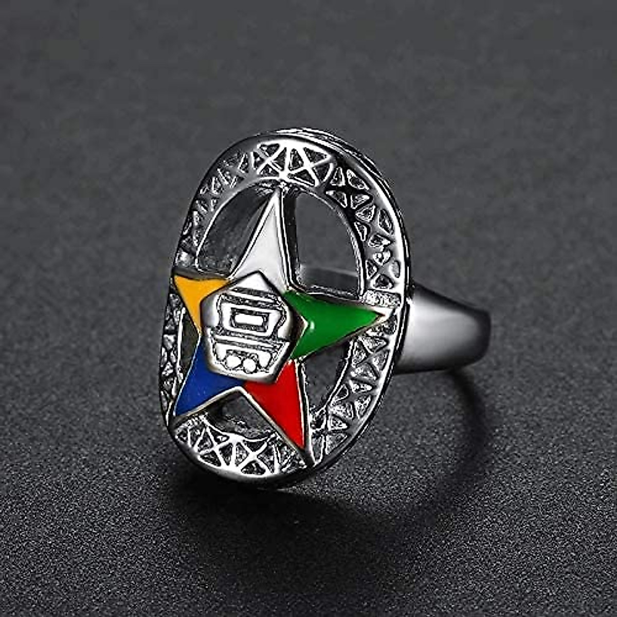 THANHHONG Nattaphol Silver Order of The Eastern Star Rings for Women Ladies Party Band Ring Masonic Jewelry for Women OES Rings (8)