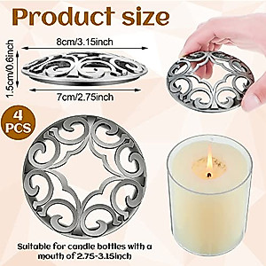 4 Pcs Candle Toppers Jar Candle Cover Scented Candle Toppers to Burn Evenly Large Jar Candle Shades Jar Candle Sleeve Jar Candle Accessories Jar Candle Lid Candles Gifts for Candle Lover, Silver