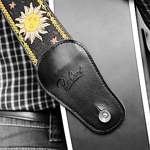 BestSounds C-150 Leather Adjustable Guitar Strap, Sun Jacquard Weave For Bass Electric and Acoustic Guitars, Black