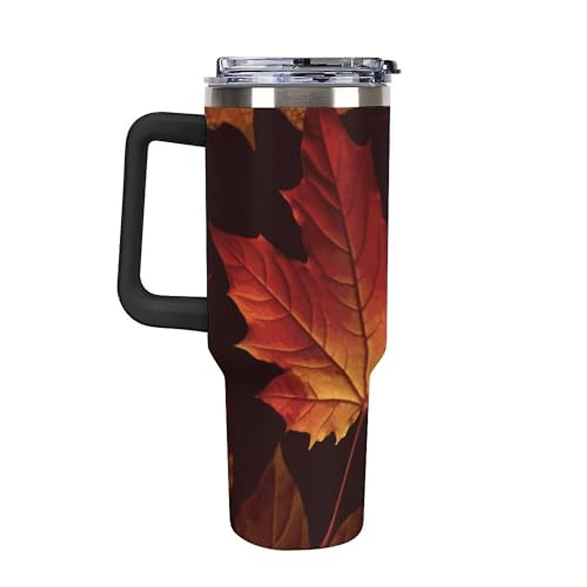 LLUTSNTH 40 Oz Vacuum Tumbler with Black Handle Leakproof Insulated Tumbler Fall Autumn Leaves Stainless Steel Travel Mug with Lid And Straw Coffee Cup Cute Water Bottles Cup Holder Friendly