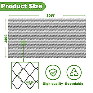 JUNKOGO Bird Netting 30 x 30 Feet Woven Mesh Garden Netting for Bird Protect Plants, Fruit Trees, Vegetables Against Birds, Deer, Squirrel,Rabbits and Other Animals