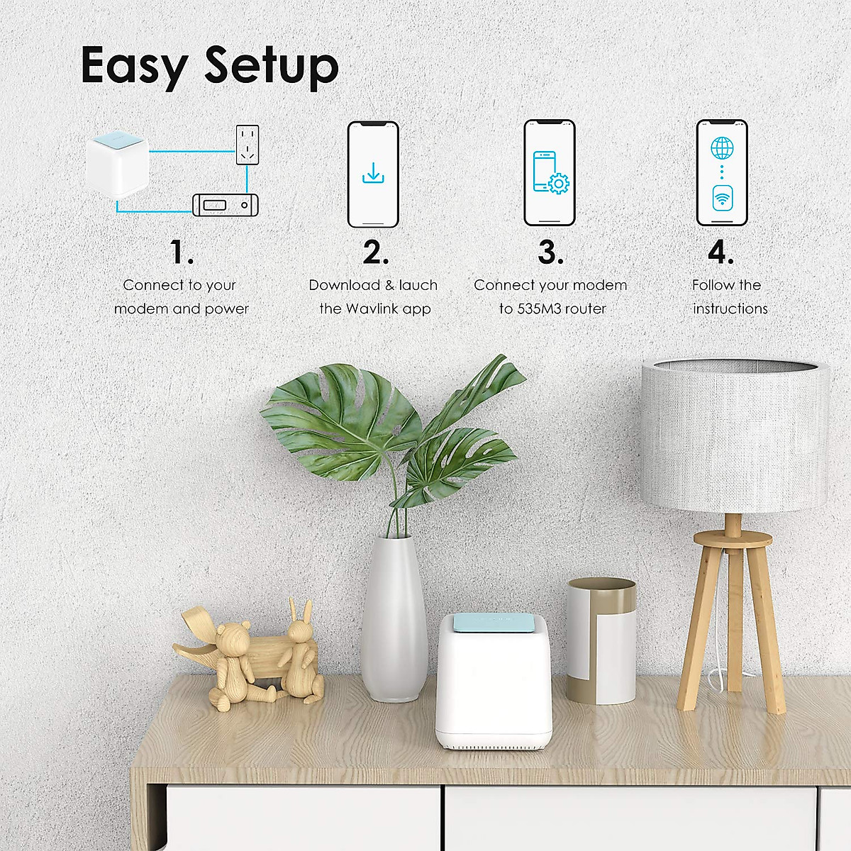 WAVLINK Mesh WiFi System Up to 3,000-4,000 sq. ft. Whole Home Coverage WiFi Router/Extender Replacement, Dual-Band 2.4GHz+5Ghz, 4 x Internal Antennas, Support Touch Link Function, 3-Pack