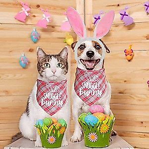 JOTFA Easter Dog Bandana Bunny Costumes, Easter Bunny Dog Headband Buffalo Plaid Dog Easter Bandanas for Small Medium Large Dogs