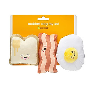 Pearhead Barkfast Dog Toys, Set of 3, Plush Pet Squeaker Toys, Breakfast Dog Toy Set, Toast Bacon & Egg Toy Set, Must Have Pet Accessories for Pet Owners