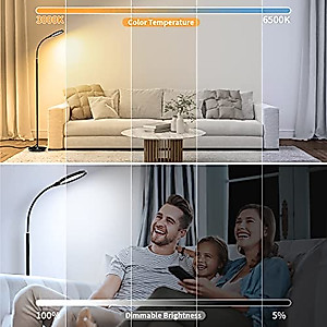 Airand LED Floor Lamp, Bright Floor Lamp for Office with Stepless Adjustable 2700K-6500K Color & Brightness, Timer Reading Standing Lamps with Memory Function Night Light for Living Room Bedroom