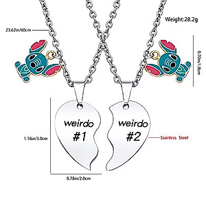 Dckazz Stitch Necklace Weirdo 1 Weirdo 2 Necklace Stitch Necklace for Best Friends Stitch Bff Weirdo for Girls Stich Birthday Gift
