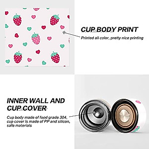 CaTaKu Cute Heart Strawberry Water Bottle Insulated 16 oz Stainless Steel Flask Thermos Bottle for Coffee Water Drink Reusable Wide Mouth Vacuum Travel Mug