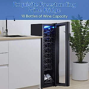 CuisinAid 1.84 Cu.Ft Wine Cooler Refrigerator, 18 Bottle Capacity Mini Wine Fridge With Adjustable Shelves, 40~64°F Digital Temperature Display, Wine Cellars With Led Light For Home, Office, Bar