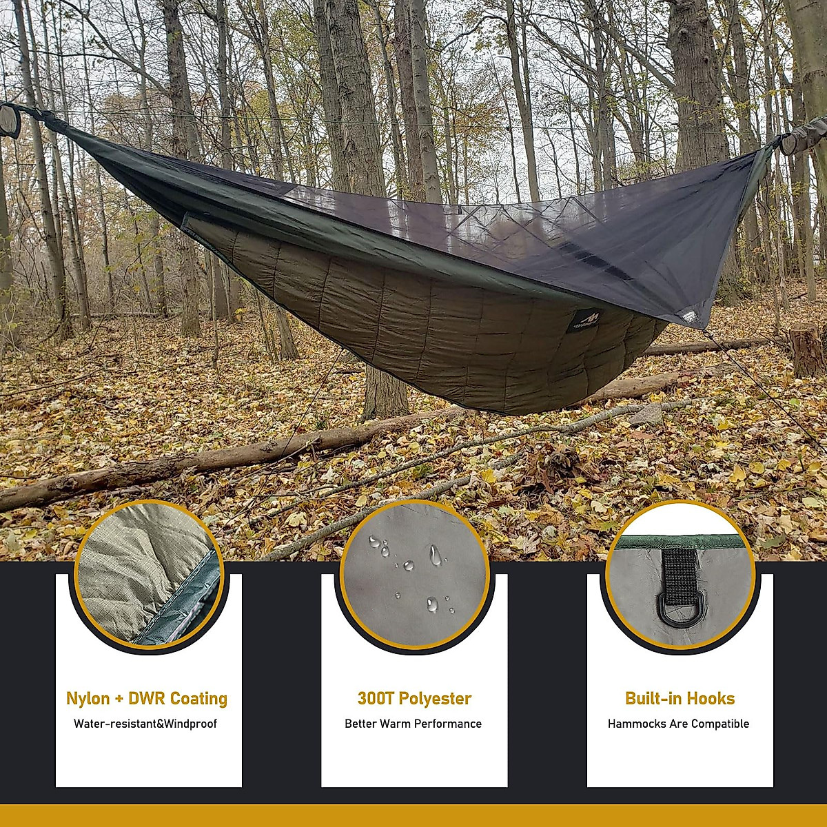 Ultralight Hammock Underquilt for Camping Backpacking, AYAMAYA 3 Season Under Quilt UQ for Single Person Hammock Warm Under Blanket Sleeping Bag Bottom Insulation - Hammock Camping Essential Gears