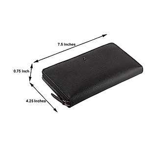 Zinda Genuine Leathers Women’s Wallet Long Purse Zip Around RFID Protection (Black)