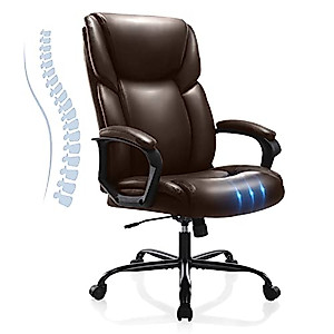 Executive Office Desk Chair Adjustable High Back Ergonomic Managerial Rolling Swivel Task Chair Computer PU Leather Home Office Desk Chairs with Lumbar Support, Brown