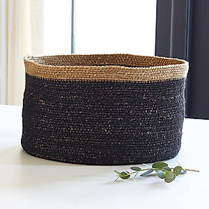 Santa Barbara Storage Basket Woven Wicker Baskets Pure Design Tall Nesting Baskets, Set of 2, Black/Tan Seagrass