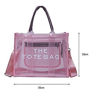JQAliMOVV Clear Tote Bag for Women - Large PVC Transparent the Tote Bag See Through Shoulder Crossbody Bag Handbag for Travel Beach (Pink)