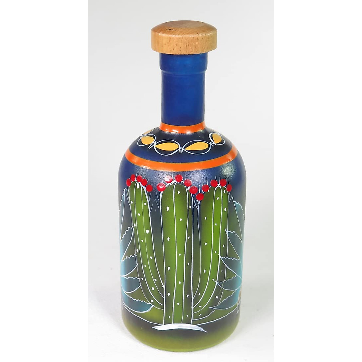 Eye4Art Mexican Tequila Shot Glasses and Bottle Set, Tequila Making Scene, Poncho with Agave Cactus hand painted Bottle, with display stand