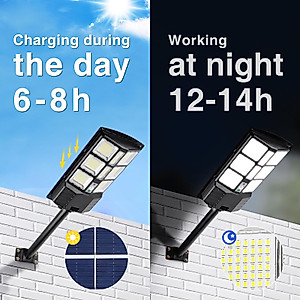 ZJOJO 800W Solar Street Light Outdoor Waterproof, 15000LM 728 LEDs Solar Lights for Outside Dusk to Dawn, 6500K LED Parking Lot Light Solar Powered Security Flood Lights with Motion Sensor (1 Pack)