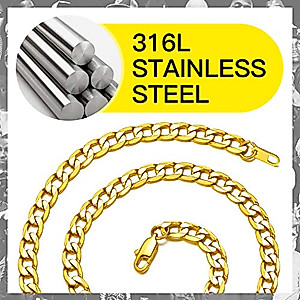 Men's Gold Curb Chain Stainless Steel 18" Inches Solid 6mm Miami Cuban Link Chain Choker Necklace