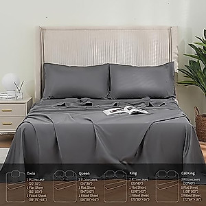 DOWNCOOL Queen Sheet Set - 100% Cotton Sheets for Queen Size Bed, 16" Deep Pocket Queen Sheets, 400 Thread Count Sateen, Silky Soft & Cooling Sheets, 4-Piece Bed Sheets Queen Size, Grey Sheets