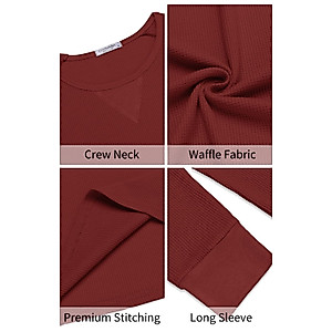 COOFANDY Men's 2 Pack Waffle Shirts Long Sleeve T Shirts Casual Crew Neck Knit Pullover Tops Wine Red/Black