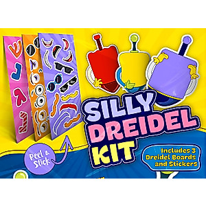 Izzy 'n' Dizzy Silly Dreidels - Includes 3 Dreidels Boards and Stickers - Hanukkah Arts and Crafts - Gifts and Games