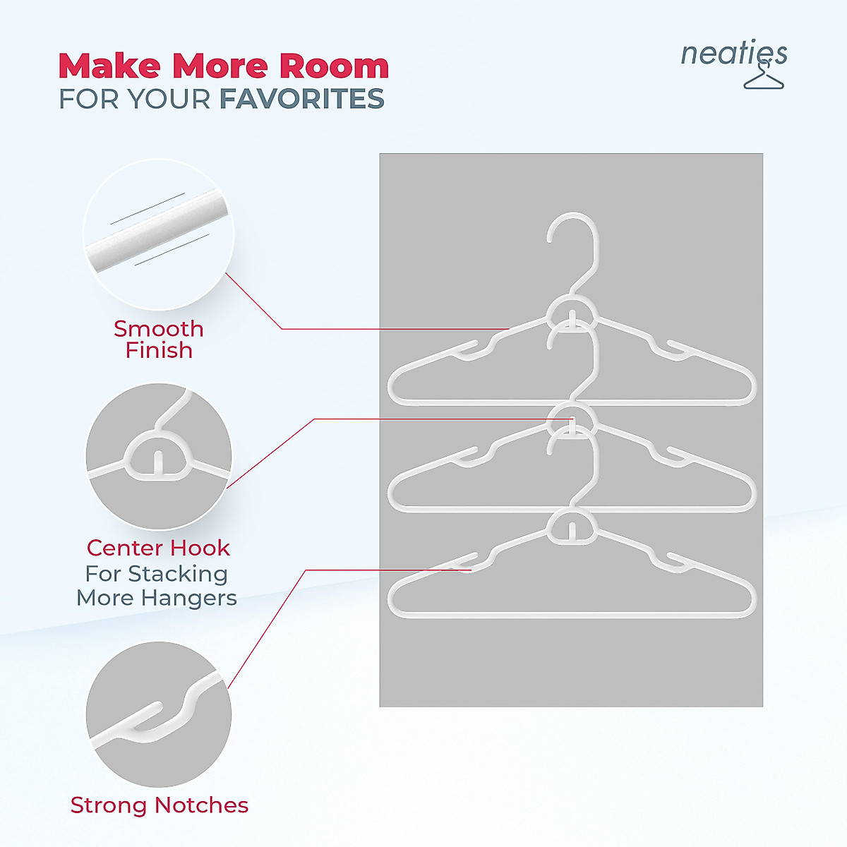 24pk Attachable Clothes Hangers - Heavy Duty Plastic Hangers for Closet Organization, Space Saving Hangers for Pants, Shirts, and Coats - Space Saver Hangers, Closet Space Triangles - Made in USA