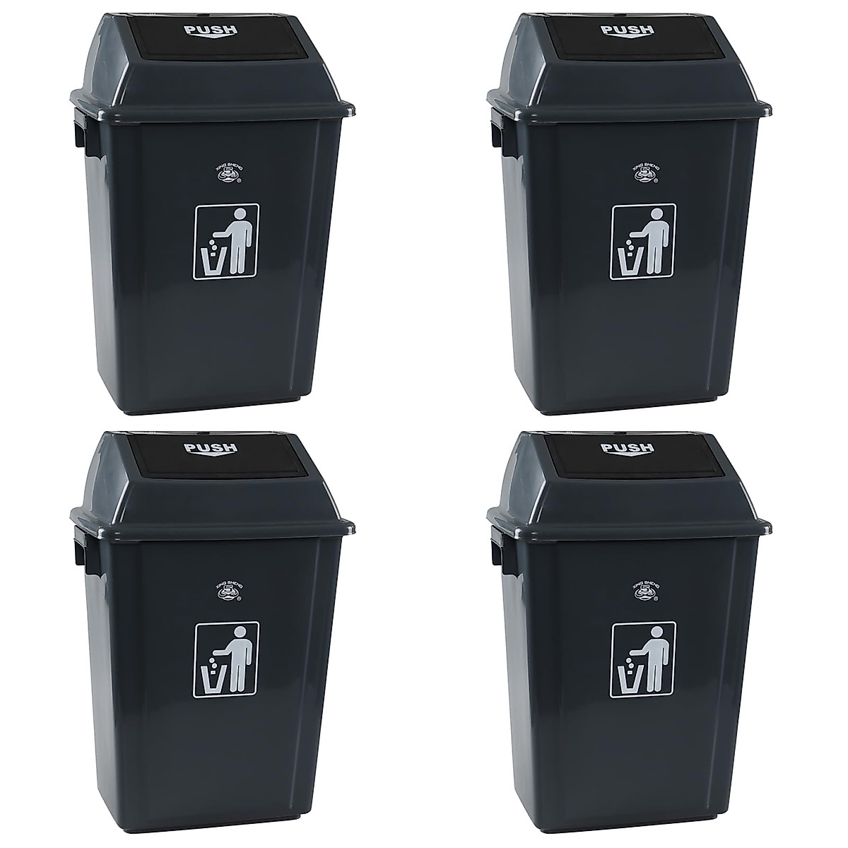 Ortodayes 4-Pack 16 Gollon Large Garbage Cans with Lids, Plastic Outdoor Trash Bin, Grey