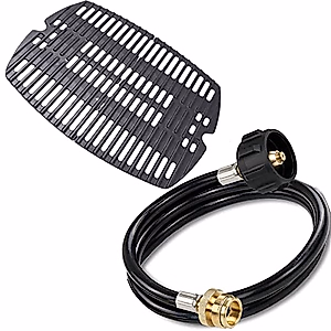 Uniflasy 7645 Cast Iron Cooking Grates Propane Tank Adapter Hose 5 Feet 1lb to 20lb Converter for Weber Q200, Q220, Q2000, Q2400 Series Gas Grills
